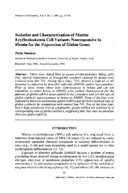 (PDF) Isolation and characterization of murine erythroleukemia cell variants nonresponsive to ...