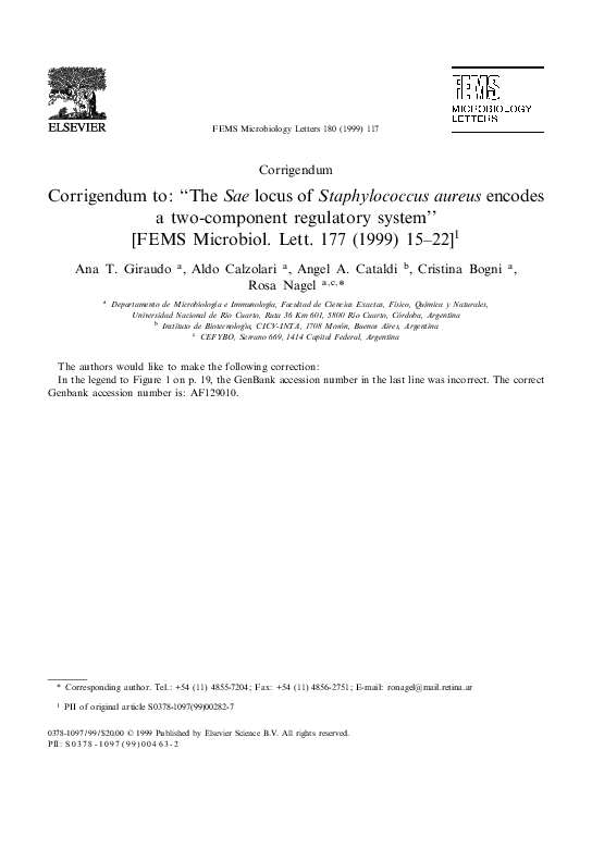 (PDF) Corrigendum to: “The Sae locus of Staphylococcus aureus encodes a ...