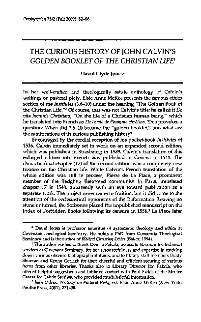 (PDF) The Curious History of John Calvin's GOLDEN BOOKLET OF THE ...