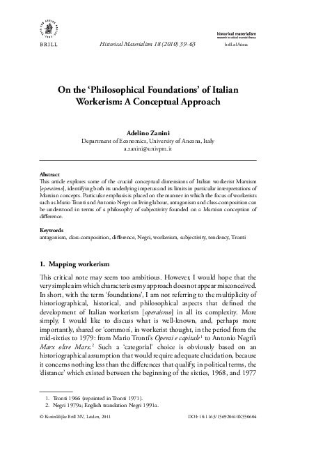 (PDF) On the ‘Philosophical Foundations’ of Italian Workerism: A ...