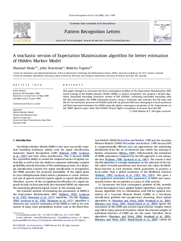 Pdf A Stochastic Version Of Expectation Maximization Algorithm For Better Estimation Of Hidden
