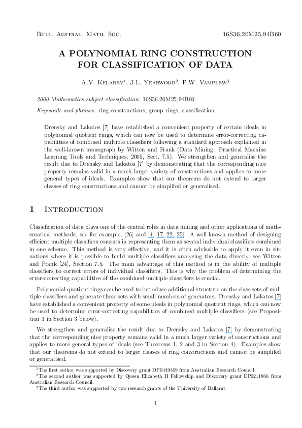 (PDF) A Polynomial Ring Construction for the Classification of Data