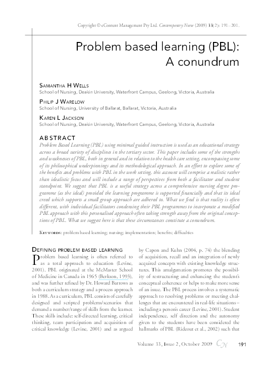 (PDF) Problem based learning (PBL): A conundrum