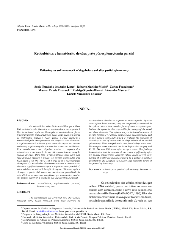 (PDF) Reticulocytes and hematocrit of dogs before and after partial ...