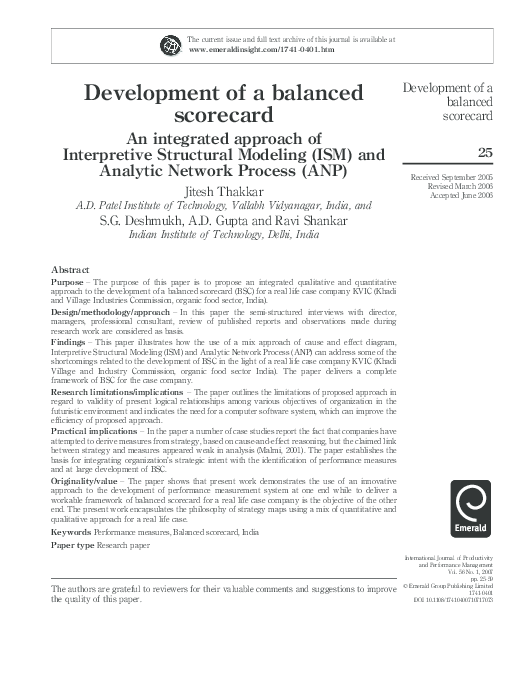 (PDF) Development of a balanced scorecard : An integrated approach of Interpretive Structural ...