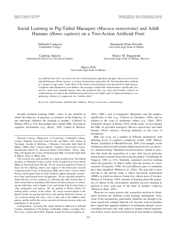 (PDF) Social Learning in Pig-Tailed Macaques (Macaca nemestrina) and ...
