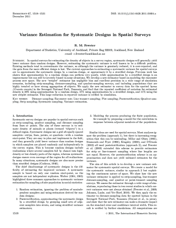 (PDF) Variance Estimation for Systematic Designs in Spatial Surveys