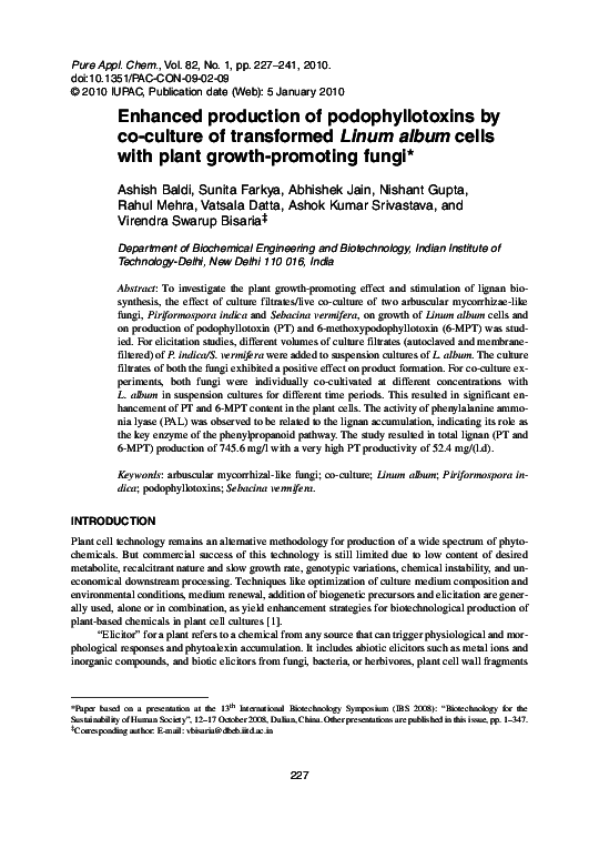 (PDF) Enhanced production of podophyllotoxins by co-culture of ...