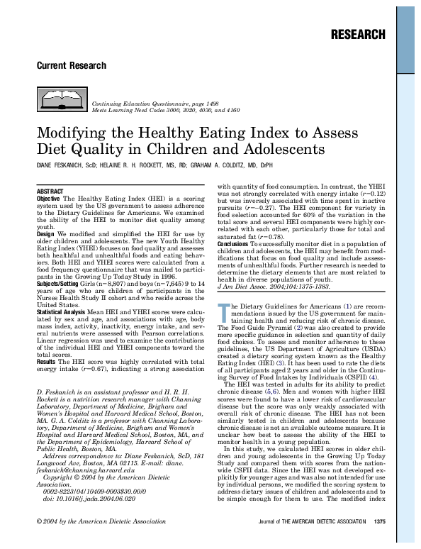 (PDF) Modifying the healthy eating index to assess diet quality in ...