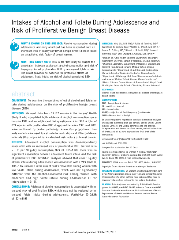 (PDF) Intakes of Alcohol and Folate During Adolescence and Risk of ...