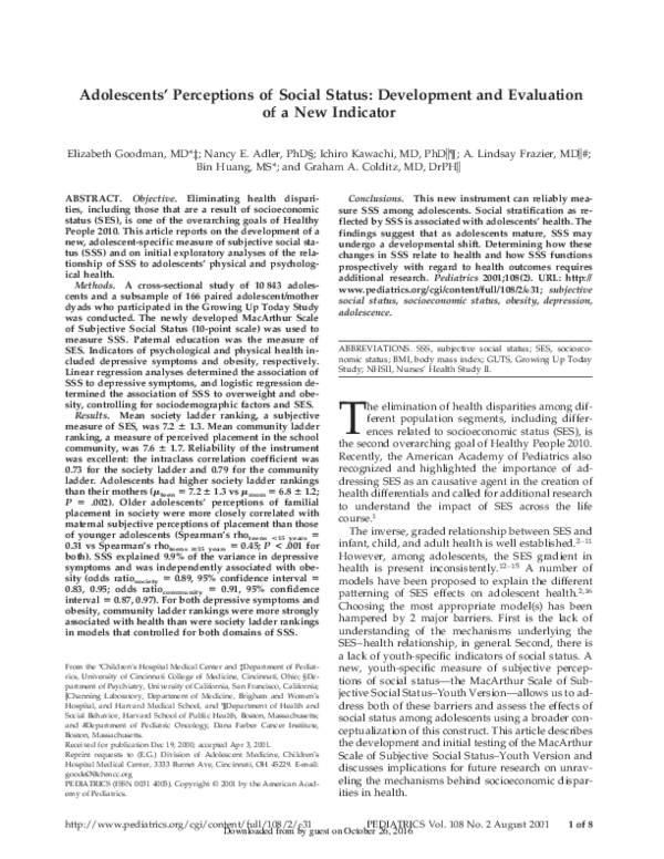 (PDF) Adolescents' Perceptions of Social Status: Development and ...