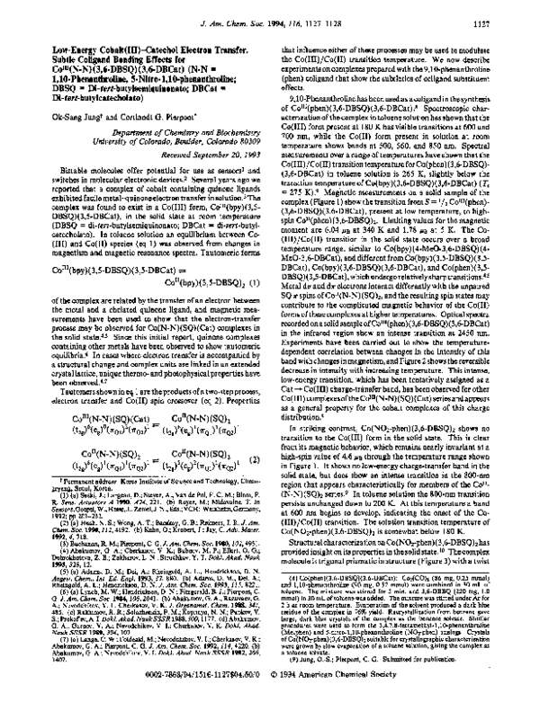 (PDF) Low-Energy Cobalt(III)-Catechol Electron Transfer. Subtle ...