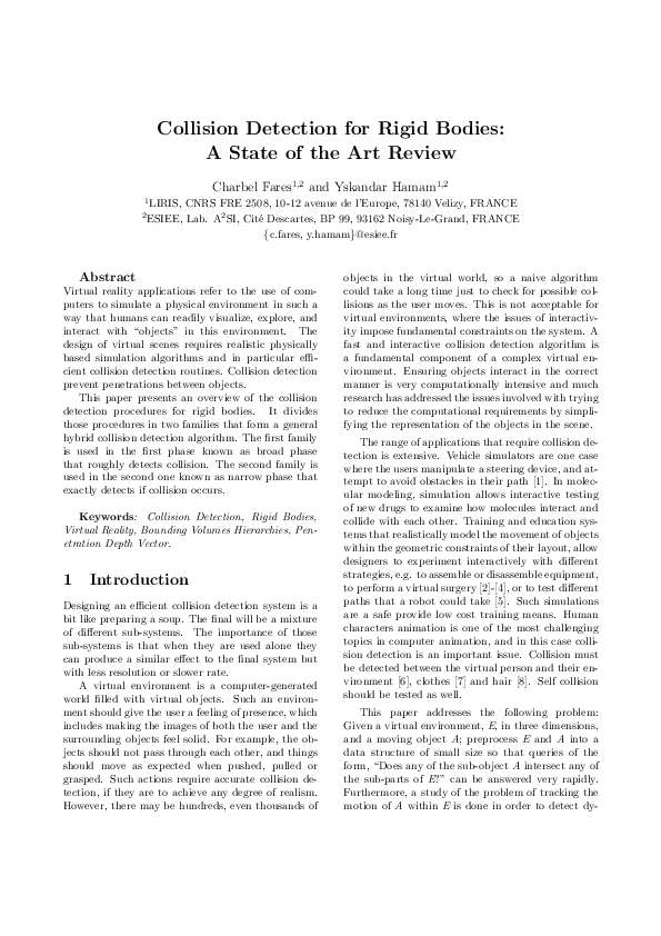 Pdf Efficient Collision Detection In Vr