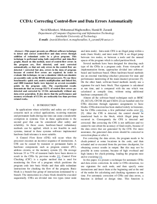 (PDF) CCDA: Correcting control-flow and data errors automatically