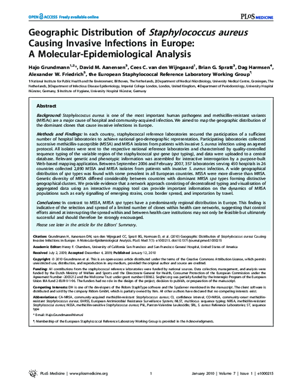 (PDF) Geographic Distribution of Staphylococcus aureus Causing Invasive ...