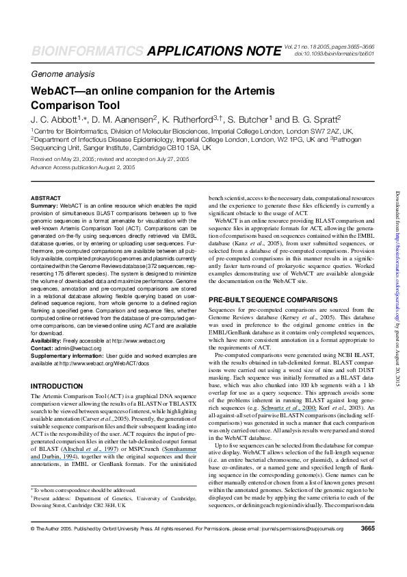 (PDF) WebACT - an online companion for the Artemis Comparison Tool
