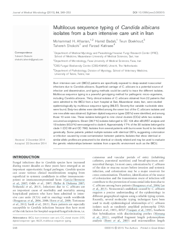(PDF) Multilocus sequence typing of Candida albicans: strategies, data exchange and applications