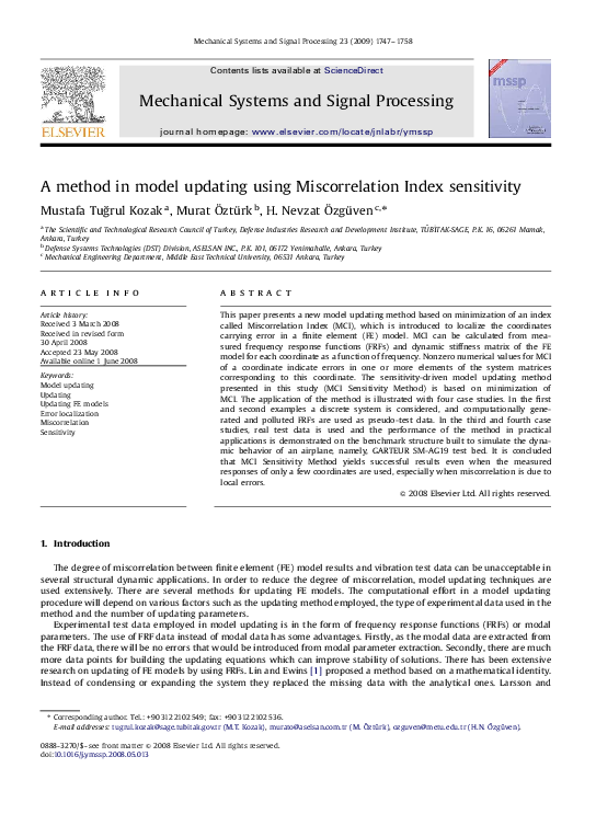 (PDF) A method in model updating using Miscorrelation Index sensitivity