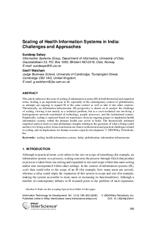 (PDF) Scaling of Health Information Systems in India: Challenges and ...