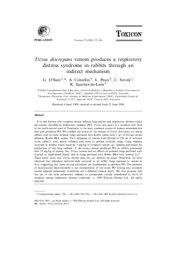 (PDF) Tityus discrepans venom produces a respiratory distress syndrome ...
