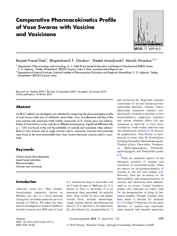 (PDF) Comparative Pharmacokinetics Profile of Vasa Swaras with Vasicine ...