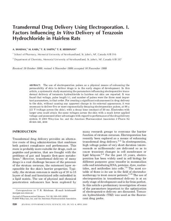 (PDF) Transdermal drug delivery using electroporation. II. Factors ...