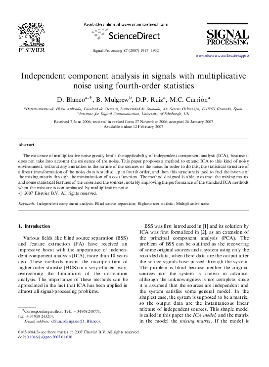 (PDF) Independent component analysis in signals with multiplicative noise using fourth-order ...