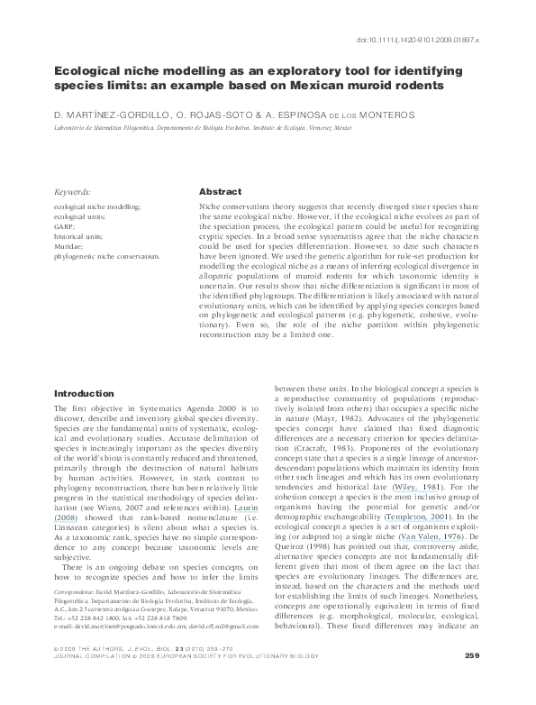 (PDF) Ecological niche modelling as an exploratory tool for identifying species limits: an ...