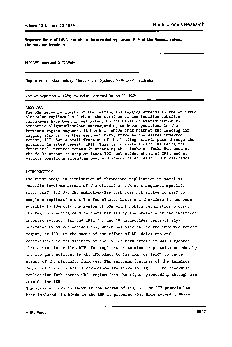 Pdf Sequence Limits Of Dna Strands In The Arrested Replication Fork