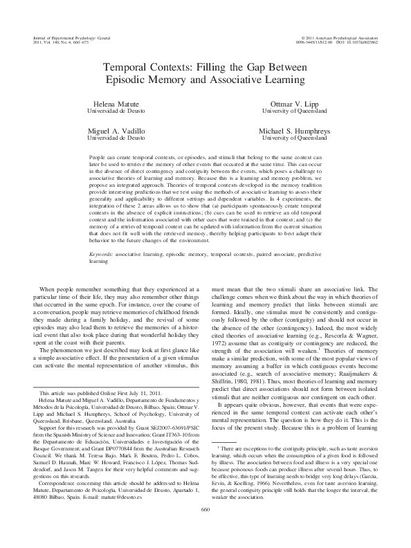 (PDF) Temporal contexts: Filling the gap between episodic memory and associative learning ...