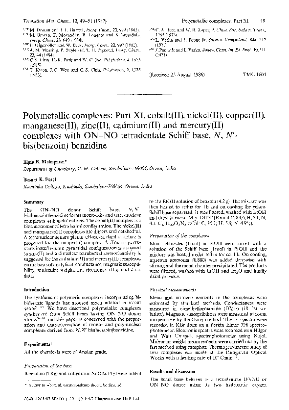 (PDF) Polymetallic complexes: Part XI, cobalt(II), nickel(II), copper(II), manganese(II), zinc ...