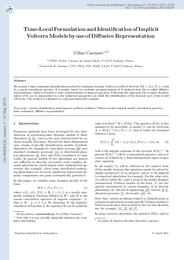 (PDF) Time-local formulation and identification of implicit Volterra models by use of diffusive ...
