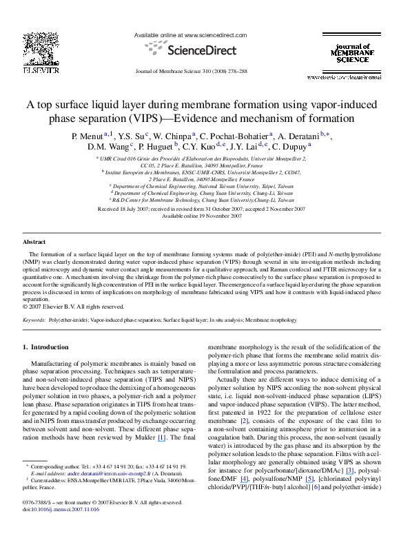 (PDF) A top surface liquid layer during membrane formation using vapor ...