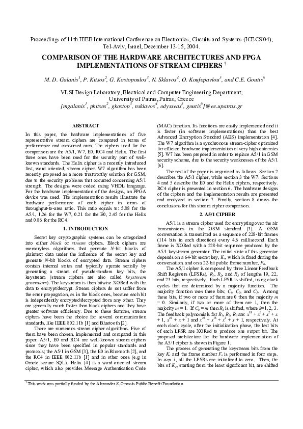 (PDF) Efficient implementation of recent stream ciphers on reconfigurable hardware devices ...
