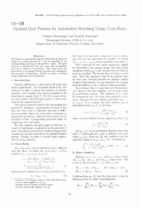 (PDF) Optimal Grid Pattern for Automated Matching Using Cross Ratio