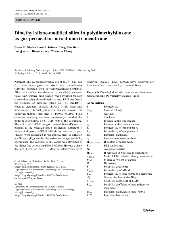 (PDF) Dimethyl silane-modified silica in polydimethylsiloxane as gas ...