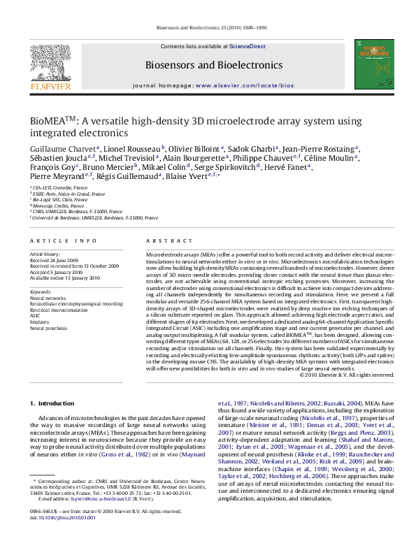 Pdf Biomea™ A Versatile High Density 3d Microelectrode Array System