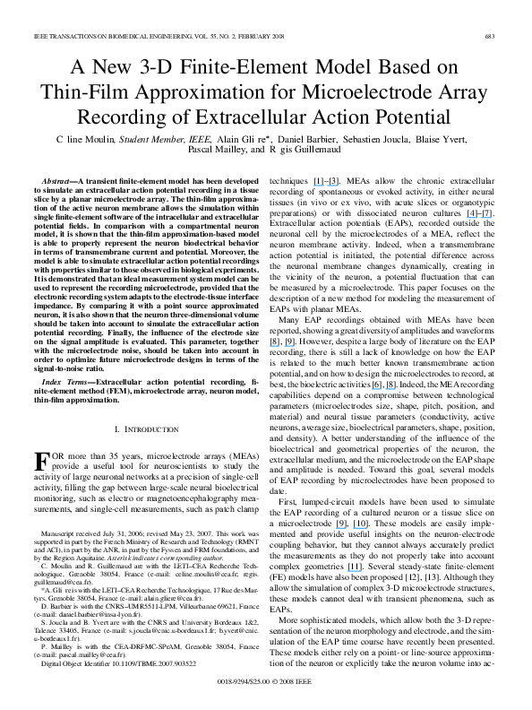 (PDF) A New 3-D Finite-Element Model Based on Thin-Film Approximation for Microelectrode Array ...
