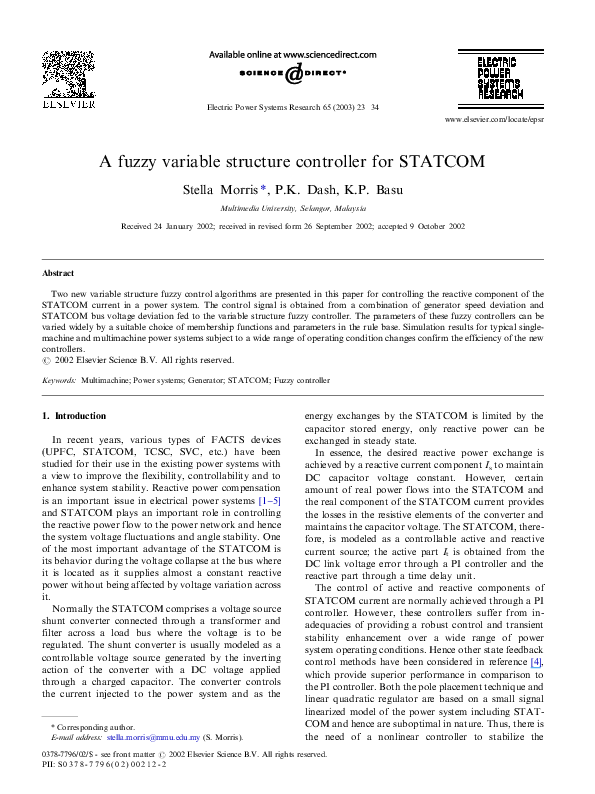 Pdf A Fuzzy Variable Structure Controller For Statcom Dr Stella
