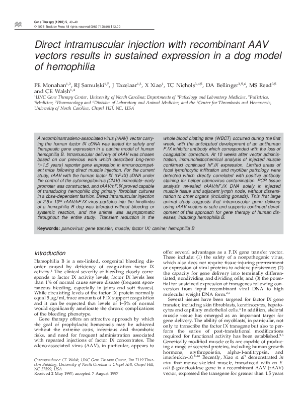 (PDF) Direct intramuscular injection with recombinant AAV vectors ...