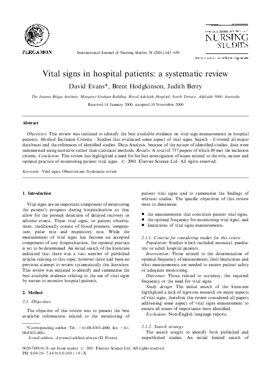 (PDF) Vital signs in hospital patients: a systematic review