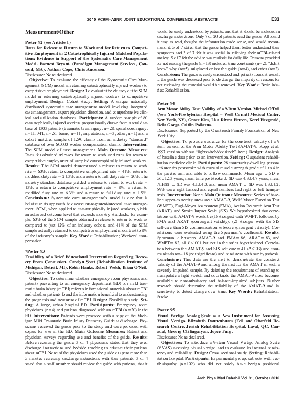 (PDF) Poster 94: Arm Motor Ability Test: Validity of a 9-Item Version