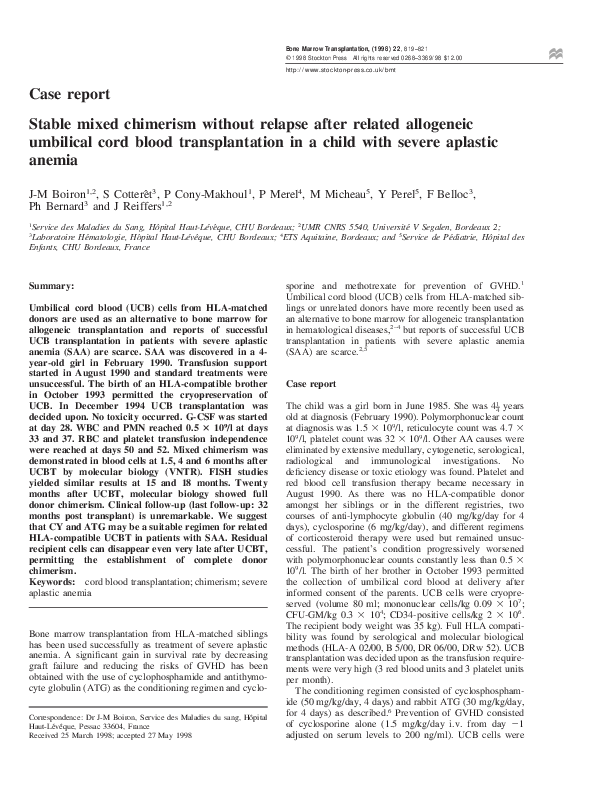 (PDF) Stable mixed chimerism without relapse after related allogeneic ...