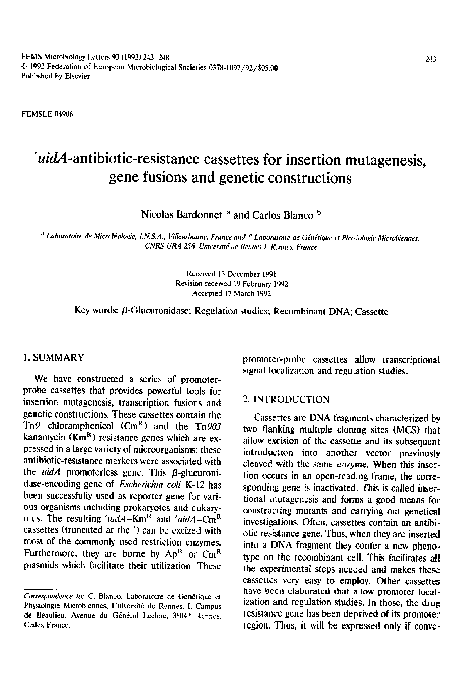(PDF) uidA -antibiotic-resistance cassettes for insertion mutagenesis ...