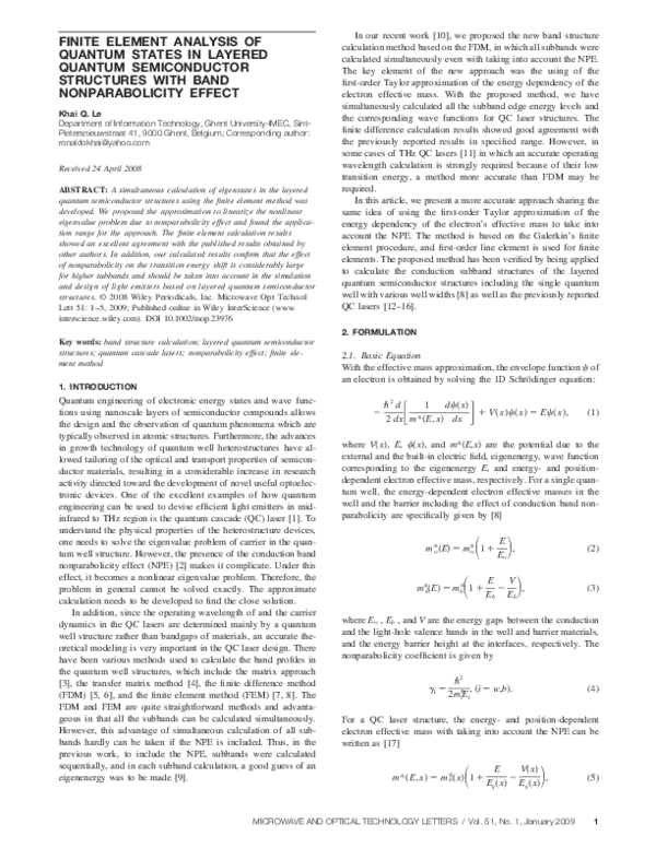 Pdf Finite Element Analysis Of Quantum States In Layered Quantum Semiconductor Structures With