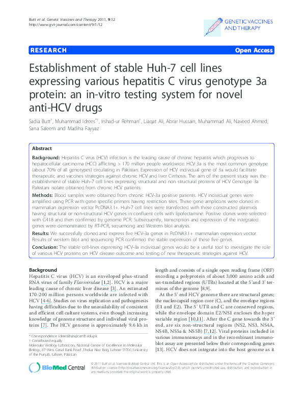 (PDF) Establishment of stable Huh7 cell lines expressing various ...