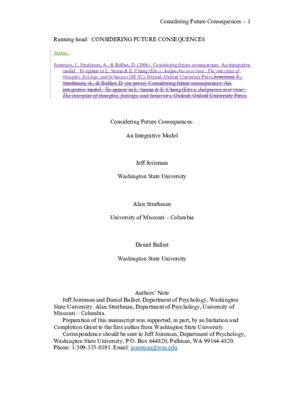 (DOC) Considering future consequences: An integrative model