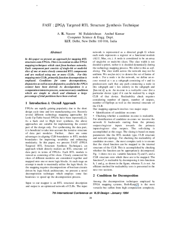Pdf Fast Fpga Targeted Rtl Structure Synthesis Technique