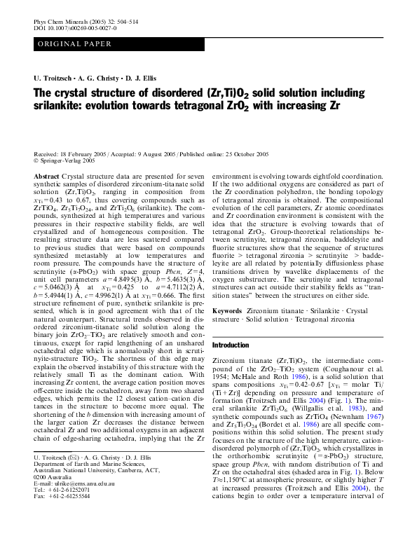 Pdf Synthesis Of Zirconium Titanate With An Ordered M Fergusonite