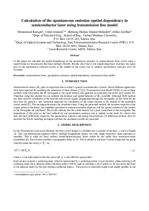 (PDF) Calculation of the spontaneous emission spatial dependency in ...